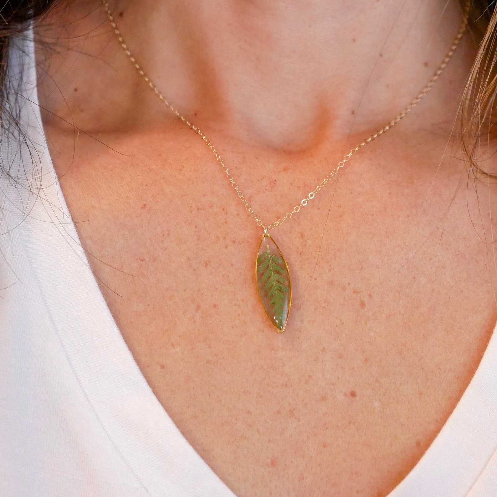 Dainty Pressed Fern Leaf Necklace, Pressed Fern Jewelry, Ellipse ...