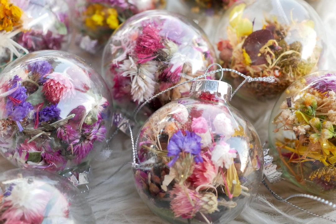 Dried Flower Glass Baubles - Rustic Botanical Holiday Decor - Etsy