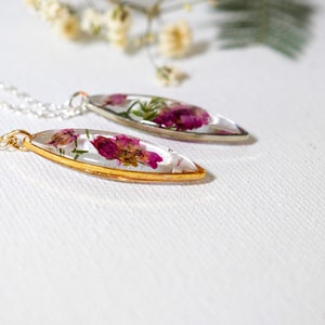 Pressed Heather Dainty Necklace, Flowers in Resin, Botanical Marquis ...