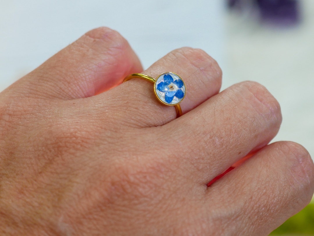 Forget Me Not Ring Made With Real Flowers. Stainless Steel Non -tarnish ...