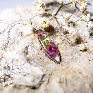 Pressed Heather Dainty Necklace, Flowers in Resin, Botanical Marquis ...