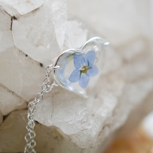 Heart Necklace: Dainty Forget Me Not Flower - Gold or Sterling Silver ...