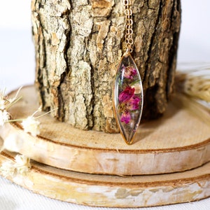 Pressed Heather Dainty Necklace, Flowers in Resin, Botanical Marquis ...