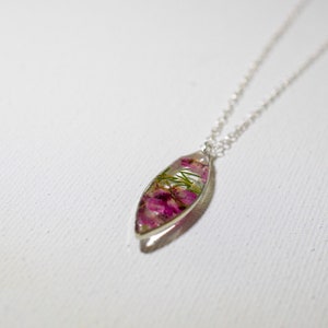 Pressed Heather Dainty Necklace, Flowers in Resin, Botanical Marquis ...