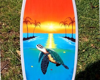 Sea Turtles & Dolphins Handcrafted, Hand Painted Surfboard Wall Art Sea ...