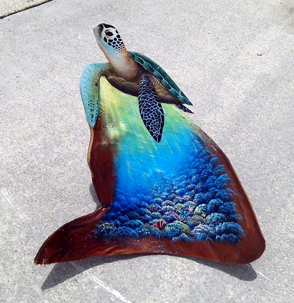 Hand carved palm tree frond Sea Turtle wooden painted frond | Etsy