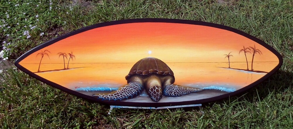 Sea Turtle Handcrafted Hand Painted Surfboard Wall Art Sea Life ...