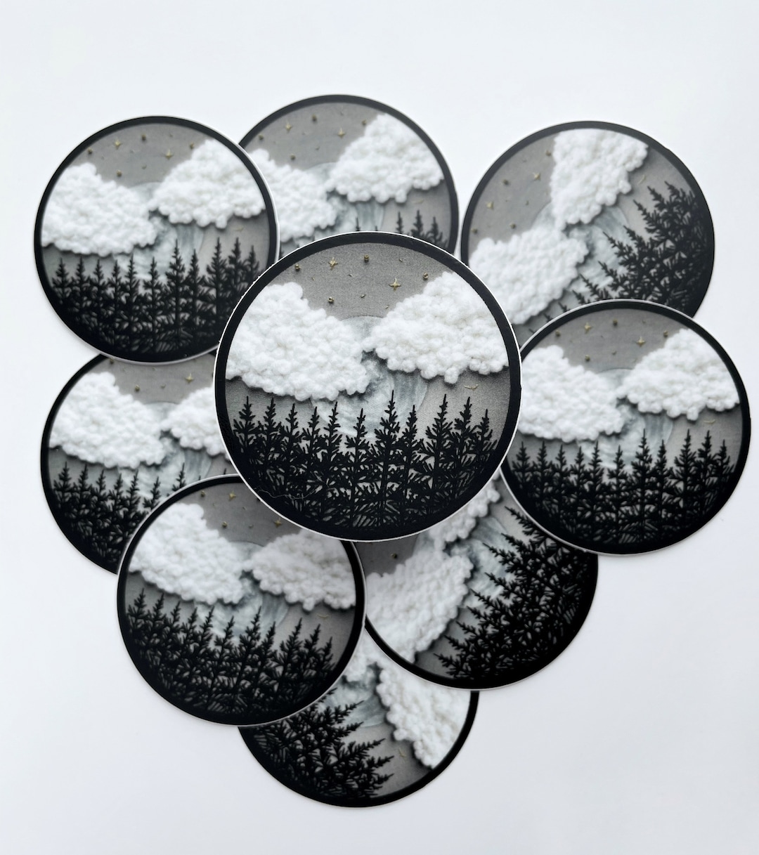 Cloudy Moonscape Stickers-circle Sticker - Etsy