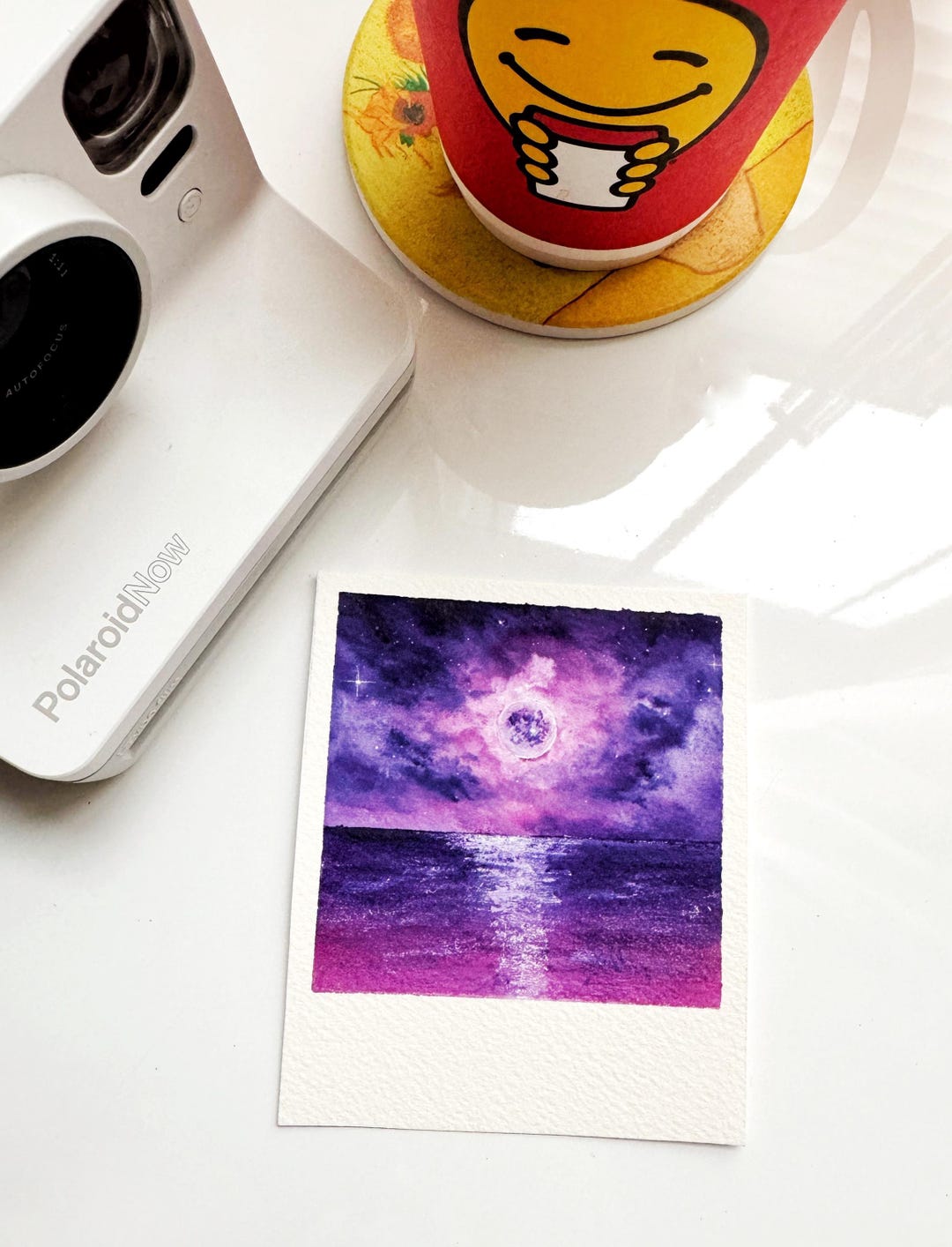 Ocean Moonscape Painting- Polaroid Painting - Etsy