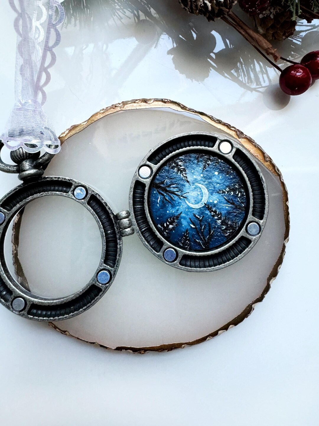 Winter Night-tiny Painting-pocket Watch Frame Locket - Etsy