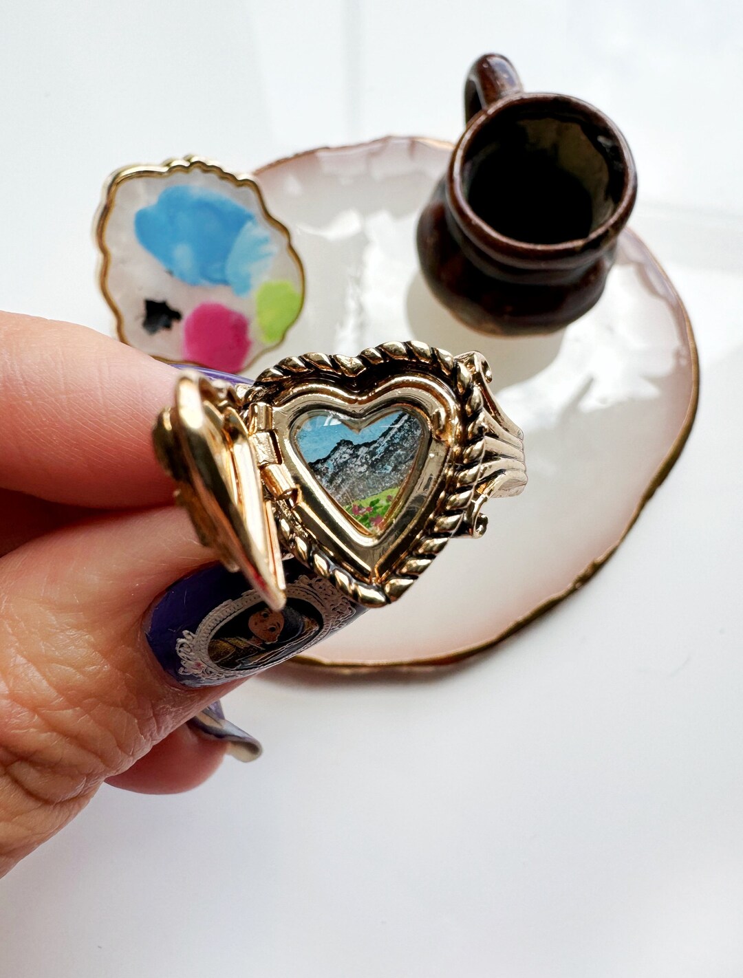 Heart Shaped Locket-tiny Original Painting-landscape Painting - Etsy