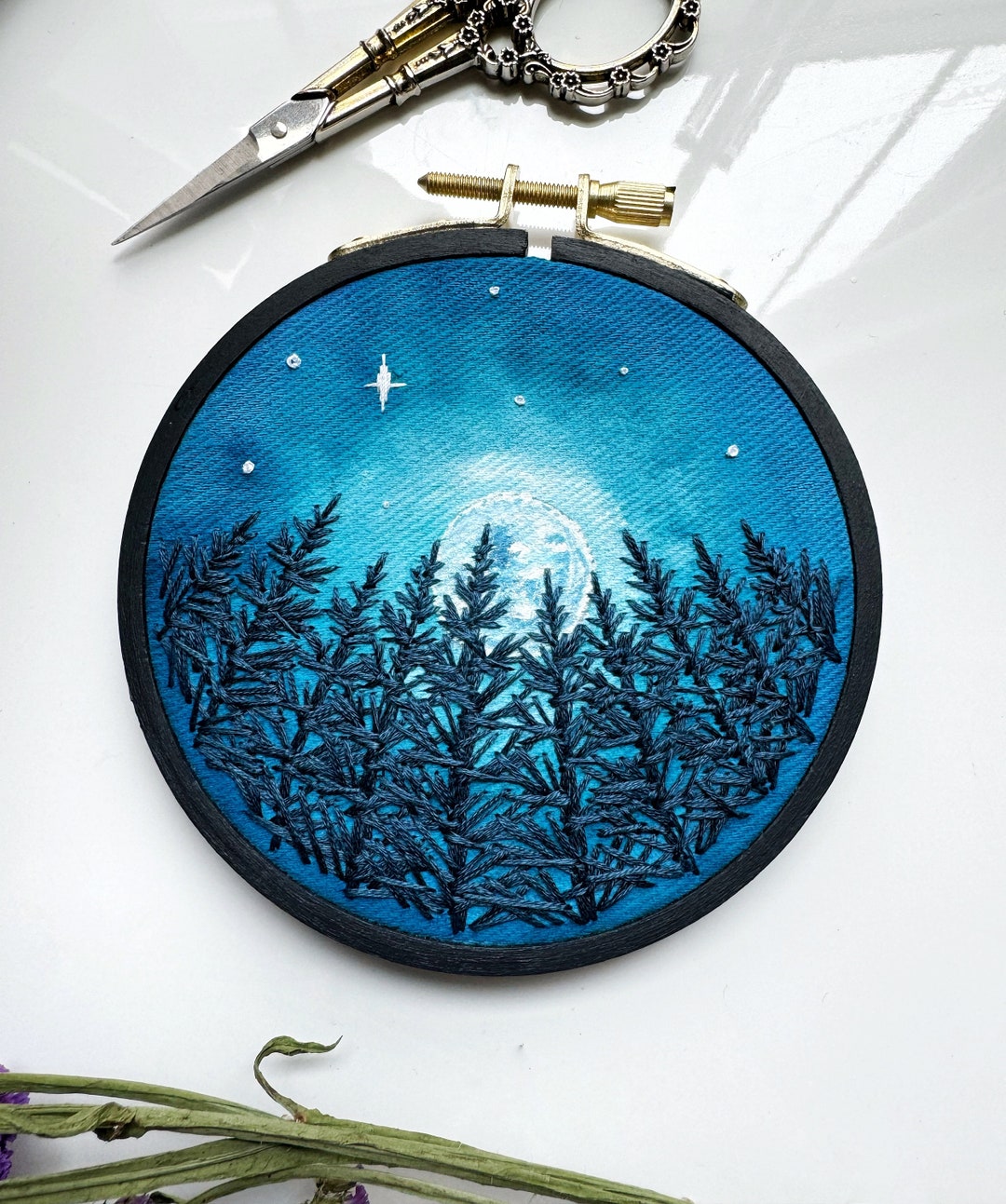 4 Blue Moonscape-watercolor Embroidery - Etsy