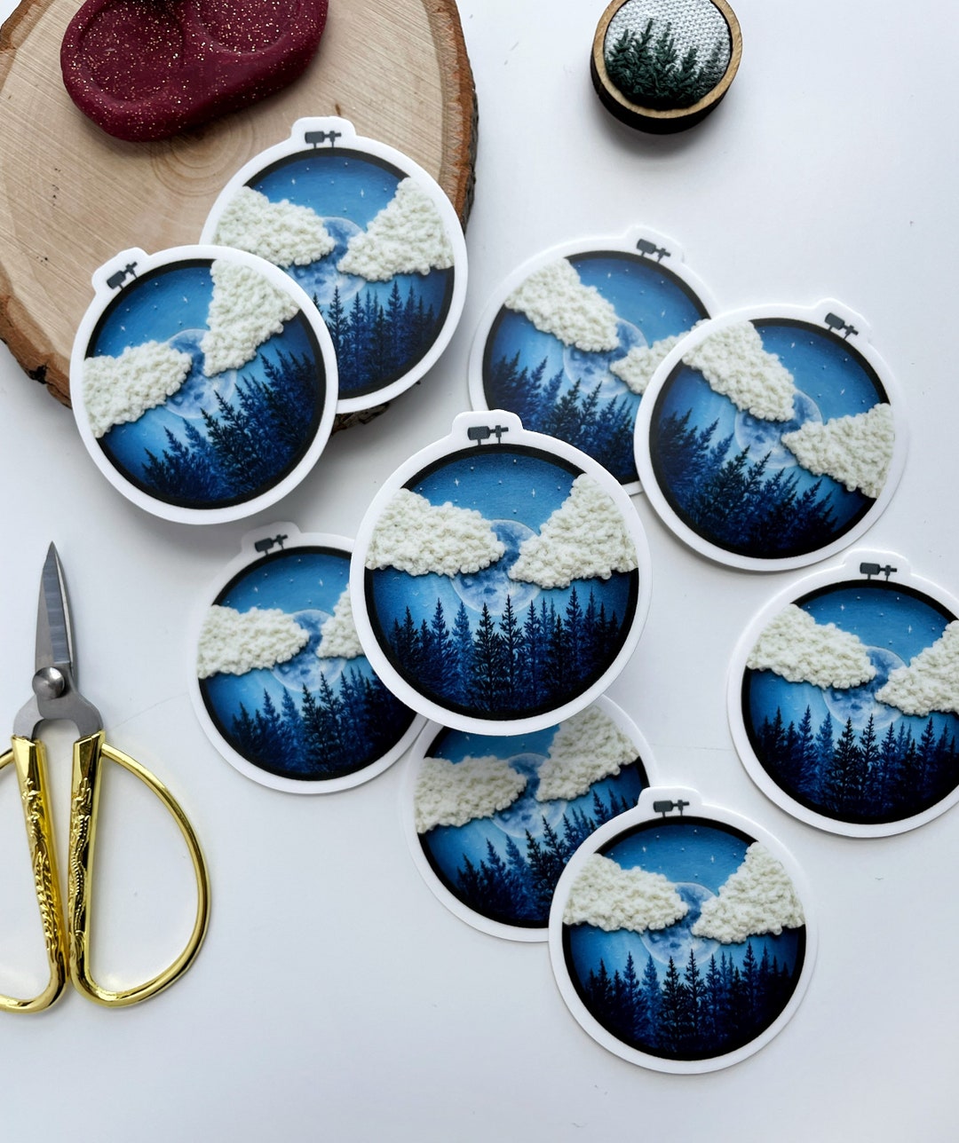 Cloudy Embroidered Forest Sticker - Etsy