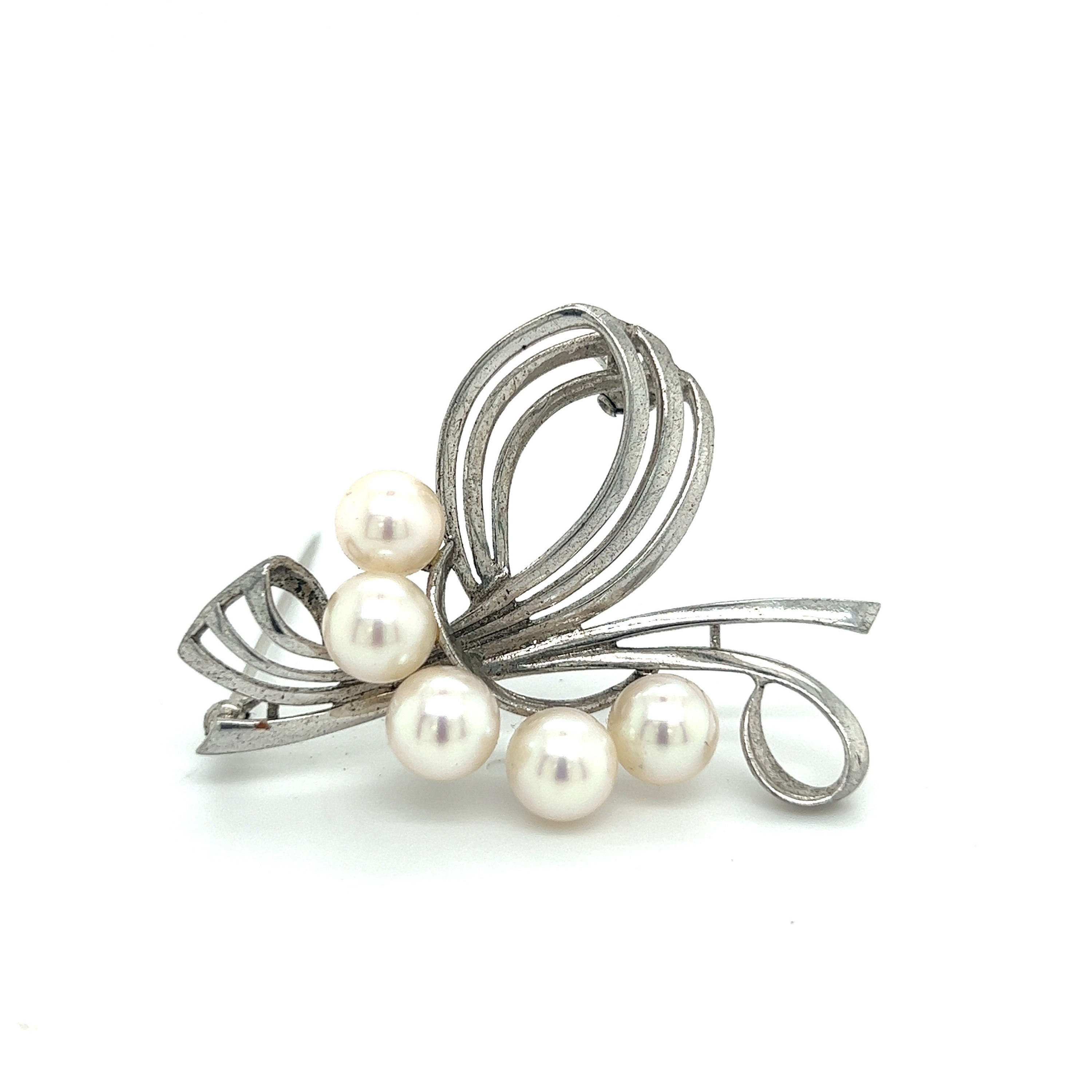 Mikimoto Estate Akoya Pearl XL Spray Brooch Sterling Silver Mm M265 ...