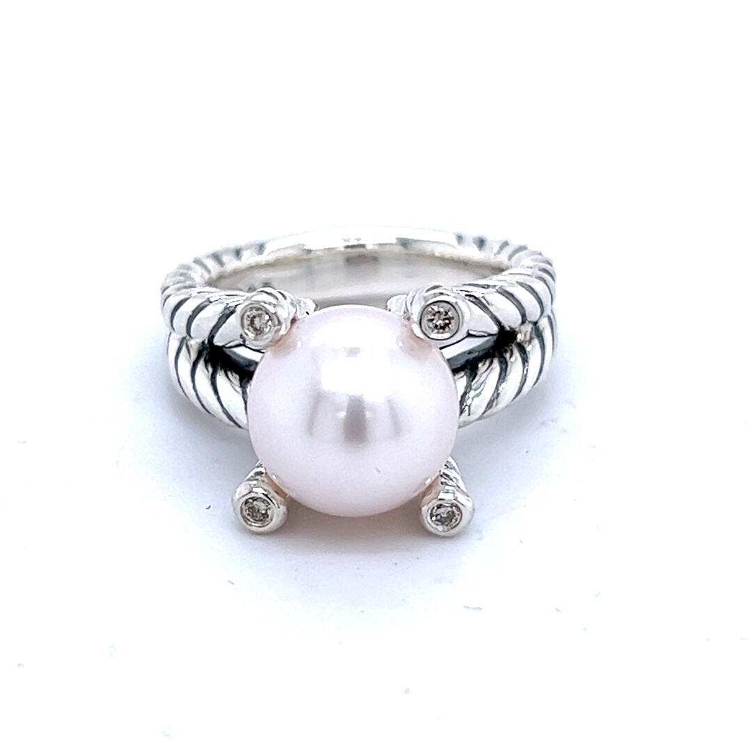 David Yurman Authentic Estate Pearl Diamond Cable Collectables Ring 7.5 ...