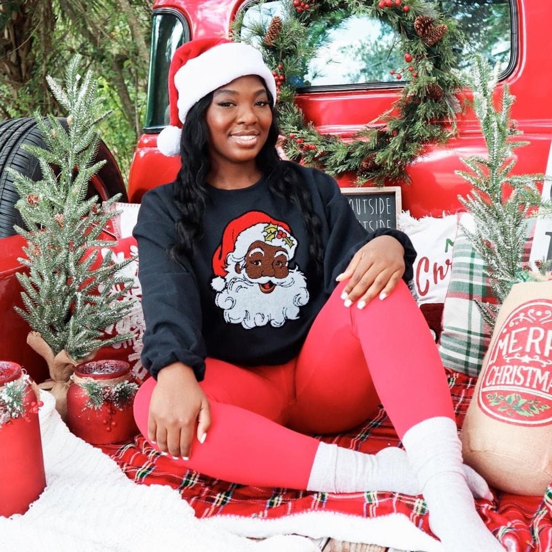 Red Dark Skin Santa Patch Sweatshirt Crew Neck - Etsy