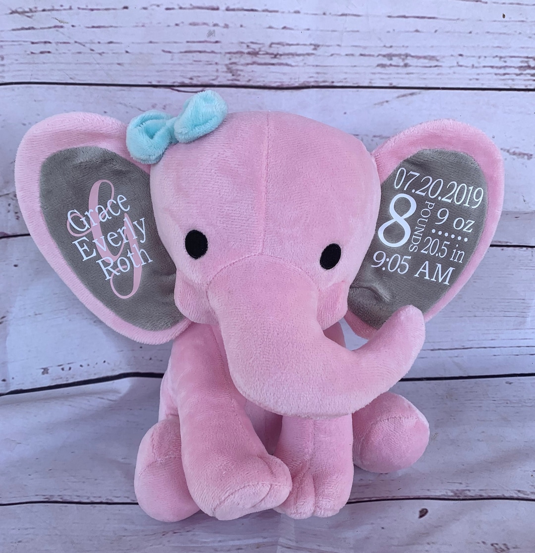 Pink Elephant Birth Stat/ Girls Baby Gift/ Keepsake/ New Mother Gift ...