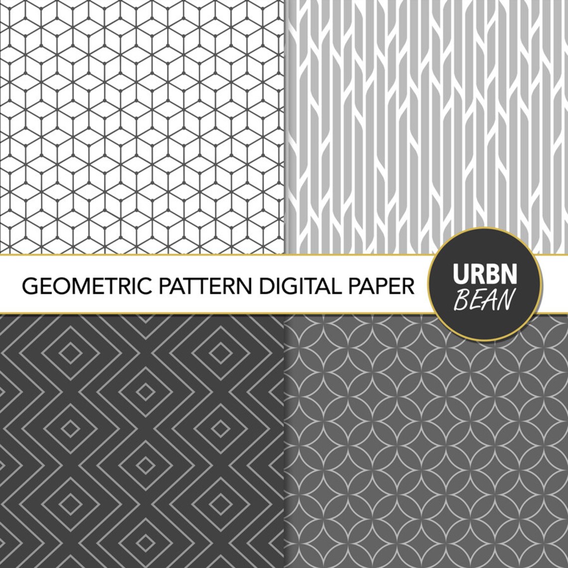 Digital Geometric Patterns Black and White Line Art Minimalist ...
