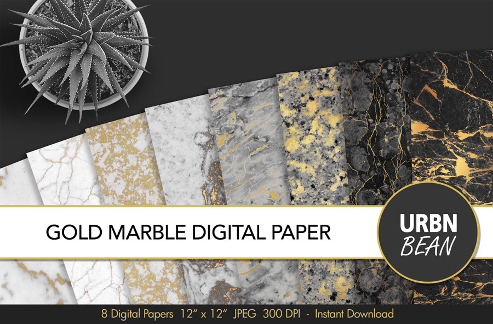 Marble Digital Paper. Black and White and Gold Marble Wallpaper ...