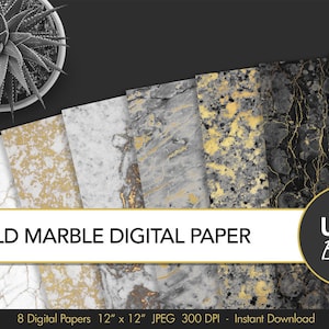 Marble Digital Paper. Black and White and Gold Marble Wallpaper ...