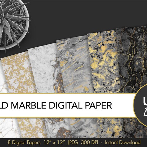 Marble Digital Paper. Black and White and Gold Marble - Etsy
