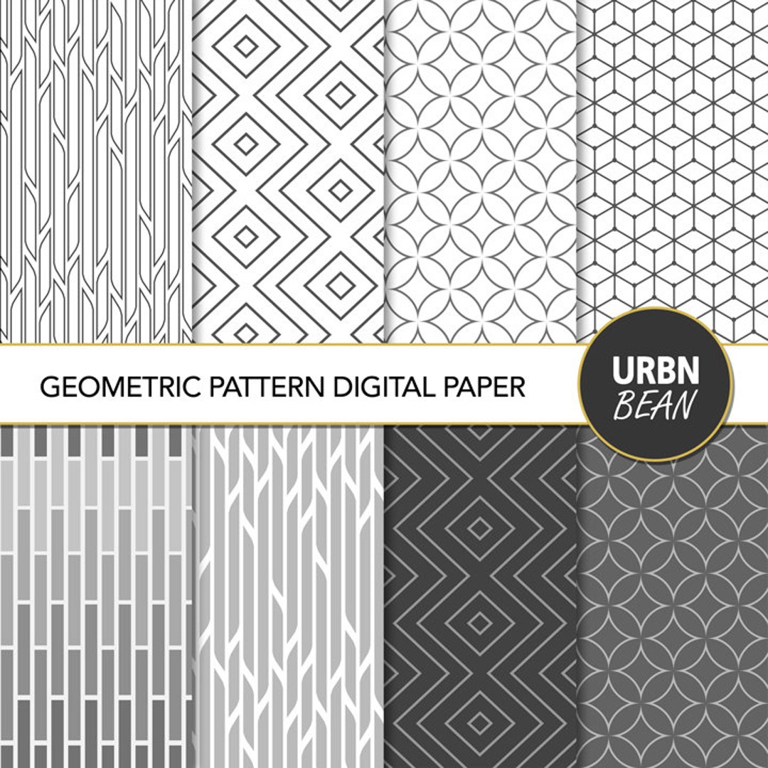 Digital Geometric Patterns Black and White Line Art Minimalist ...