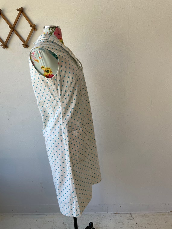 Twee Teal Blue Polka Dot on White Cotton Blend Trapez… - Gem