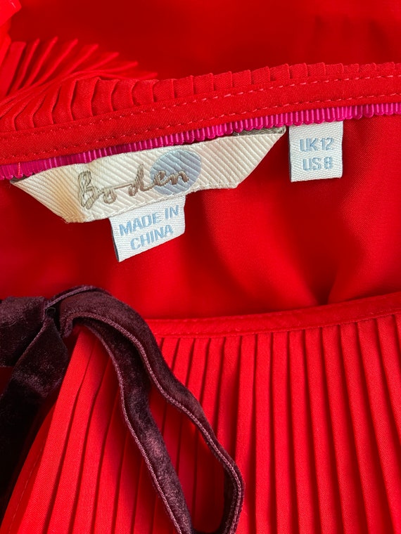 Boden Red Blouse with Burgundy Velvet Trim Modern Rom… - Gem