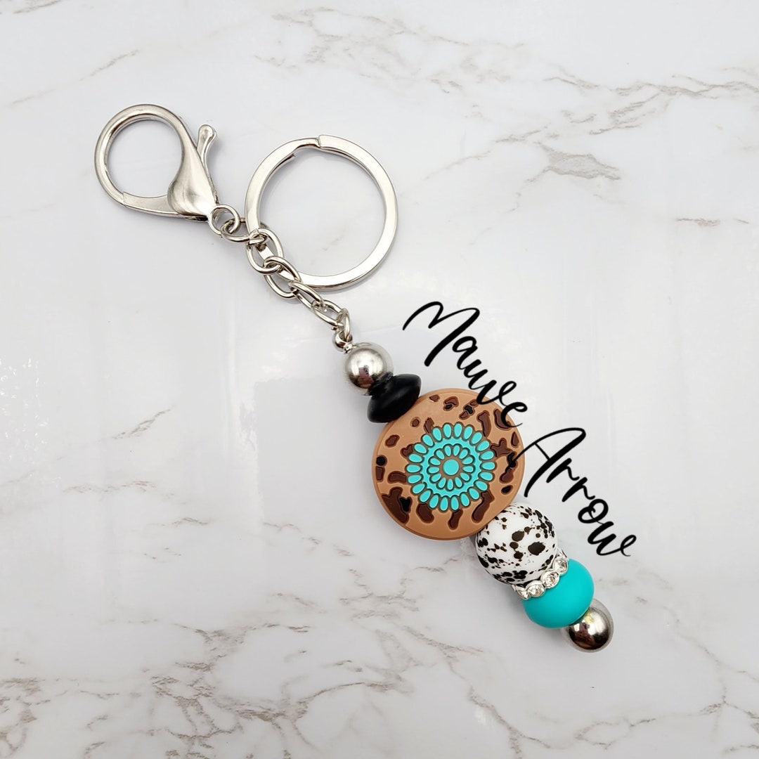 Turquoise Gem Beaded Keychain for Women, Bar Keychain, Silicone Bead ...