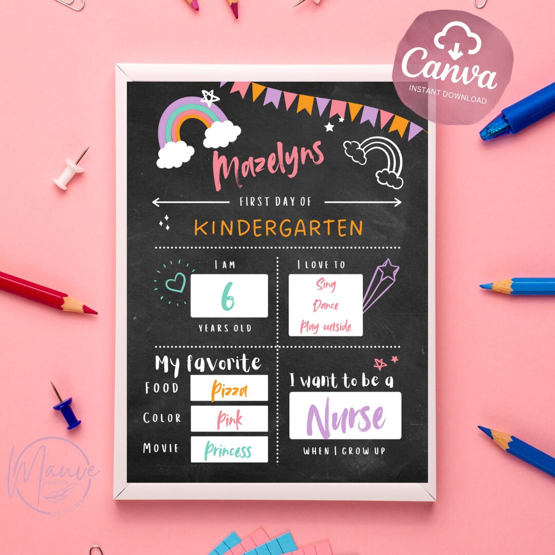 Rainbow Chalkboard Back to School Sign | First Day of School ...