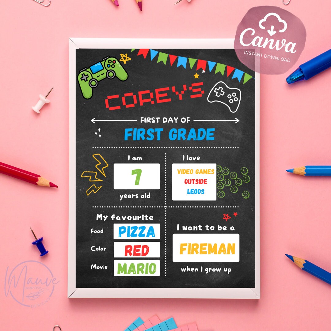 Gamer Back to School Sign | First Day of School | Printable Reusable ...