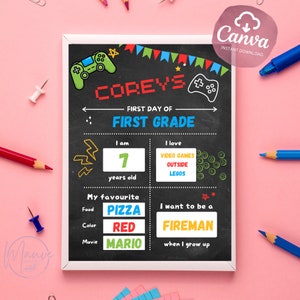 Gamer Back to School Sign | First Day of School | Printable Reusable ...