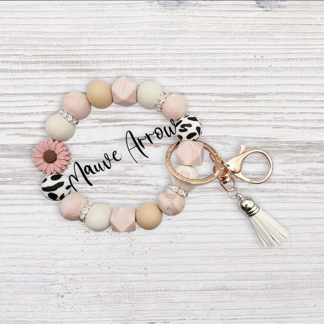 Mauve Western Floral Wristlet Keychain, Custom Keychain for Women ...