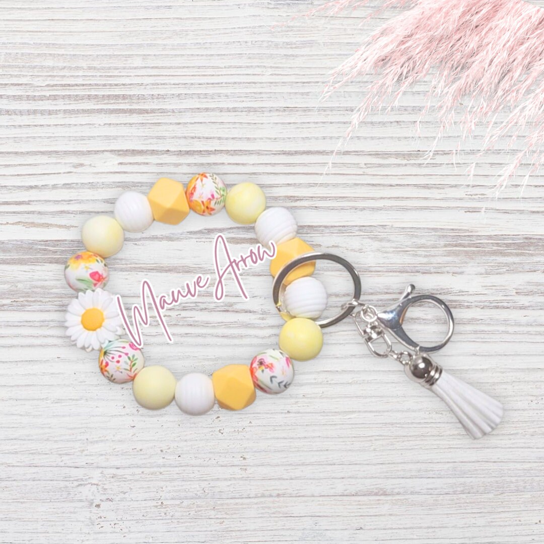 Dainty Daisy Keychain Wristlet Custom Stretchy Silicone Wristlet ...