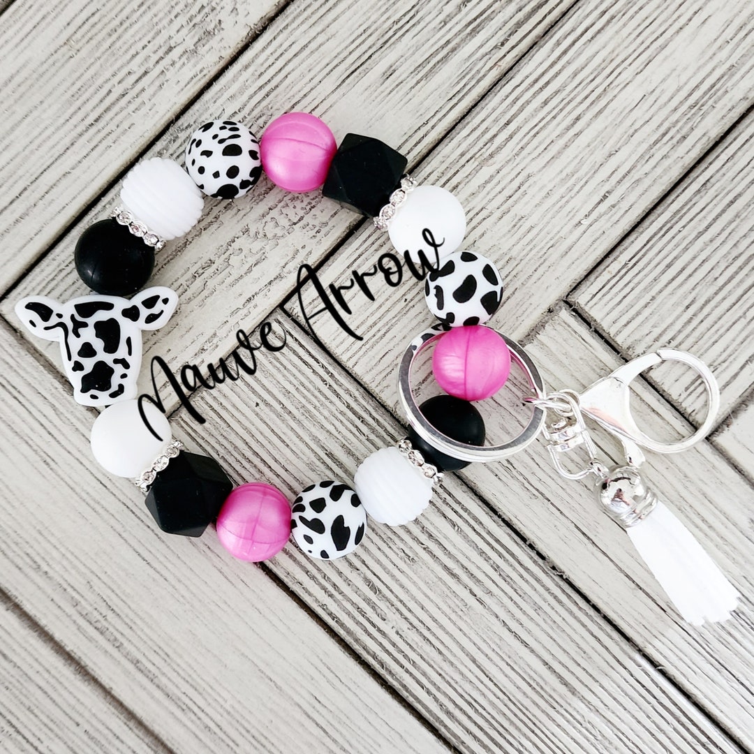 Hot Pink Boho Cow Wristlet Keychain, Custom Keychain for Women ...