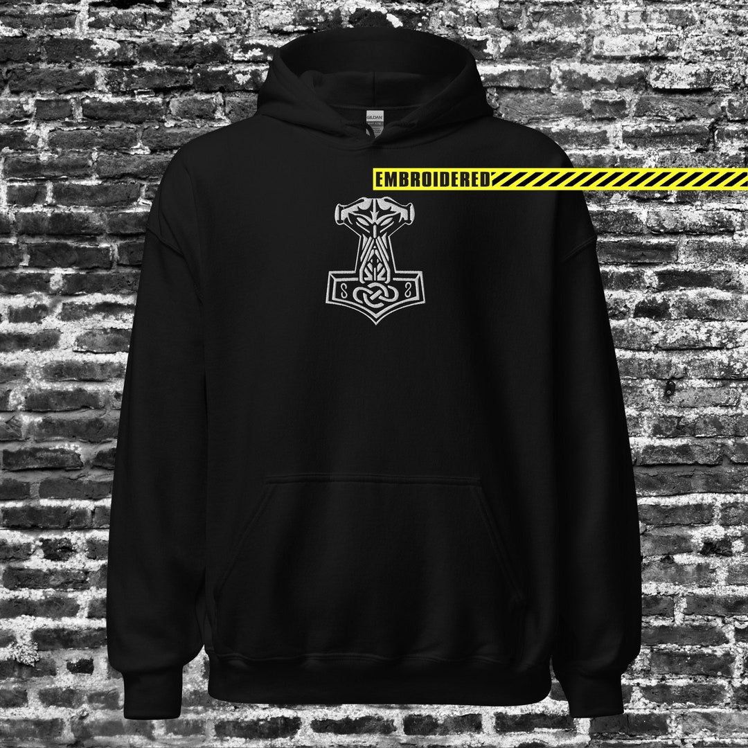 EMBROIDERED Mjolnir Hoodie Thor's Hammer Viking God of Thunder Norse ...