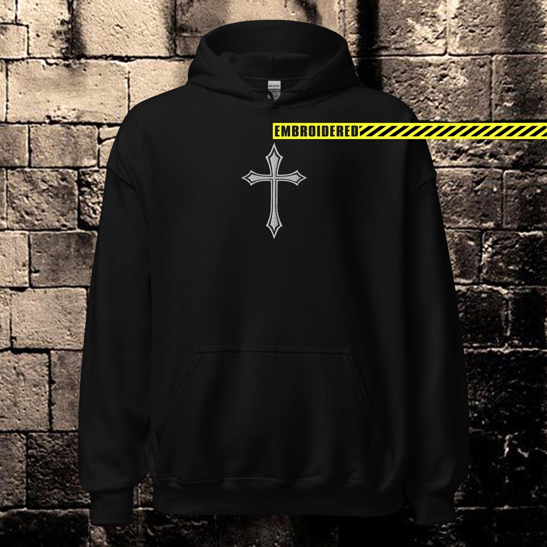 EMBROIDERED Crucifix Hoodie Mediaval Gothic Cross Crux Symbol Hoody ...