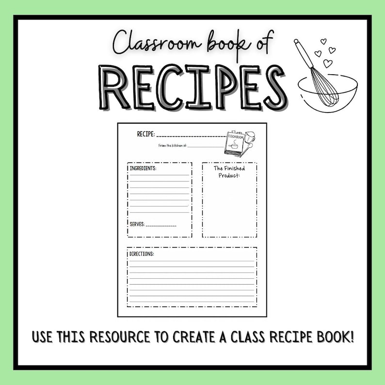 Classroom Recipe Book, Class Cookbook, Recipe Template Page, Holiday ...