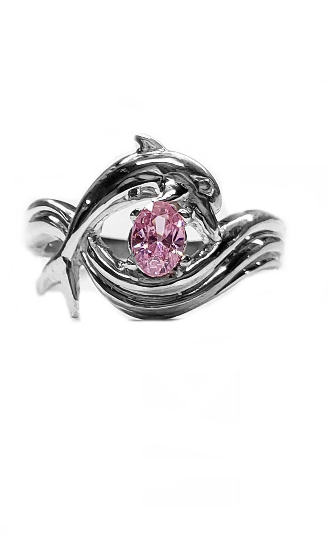 Dolphin Ring, independence Day Style in Sterling Silver, Pink Cubic ...