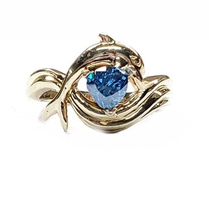 Dolphin Ring, independence Day Style Setting 80pt. Heart Shape Blue ...