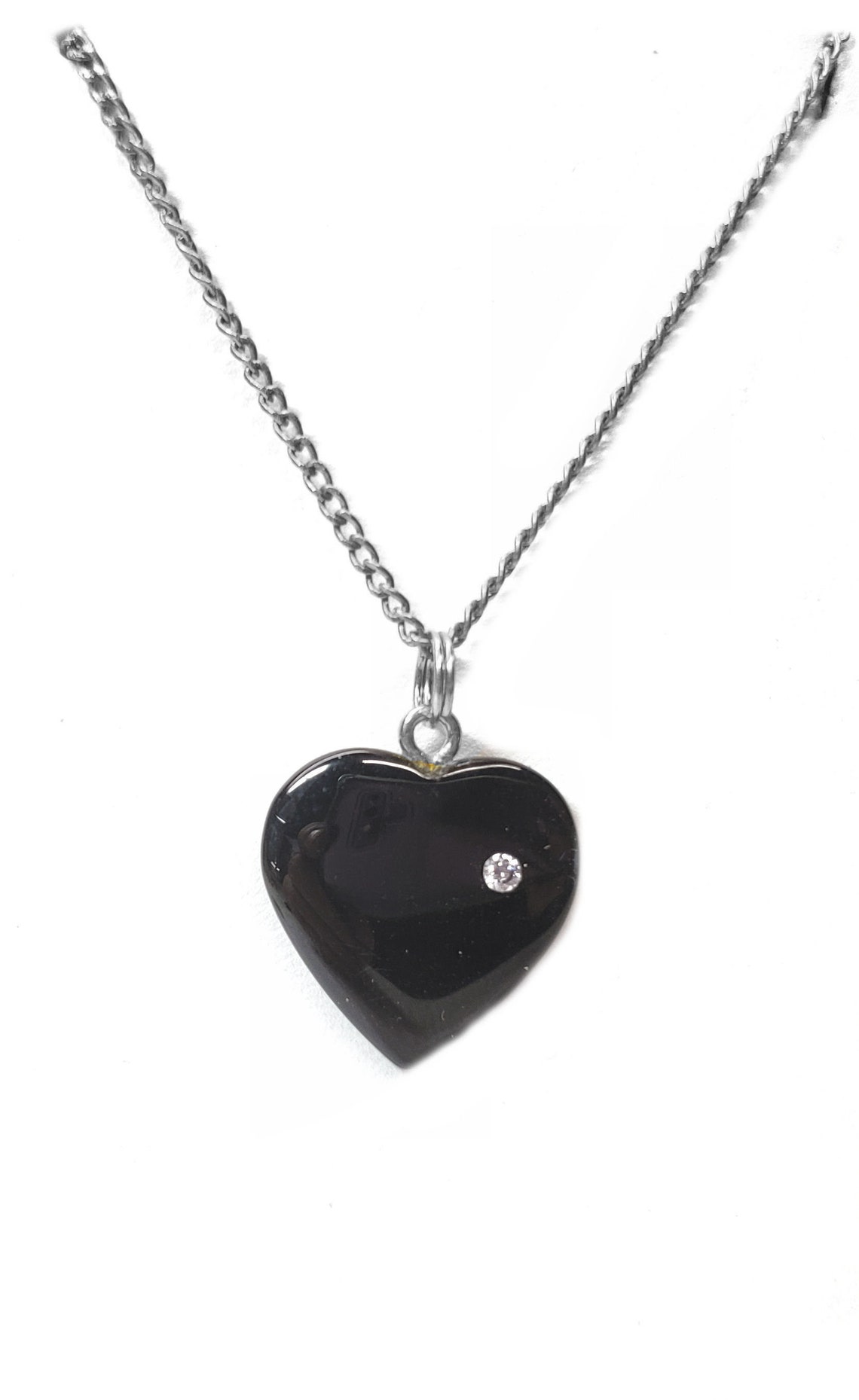 Black Onyx Heart Pendant, Reversible, Cubic on 1 Side, With Chain - Etsy