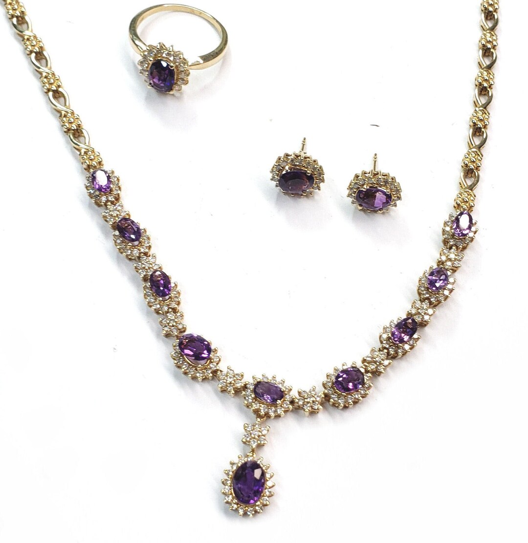 Diamond & Gemstone Necklace Set.3cts. Diamonds 9cts Gemstone - Etsy