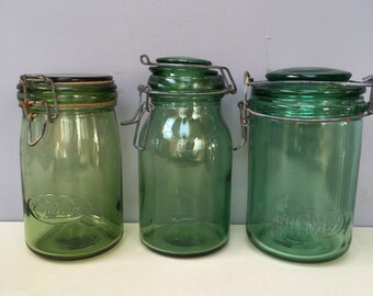Green glass jars | Etsy
