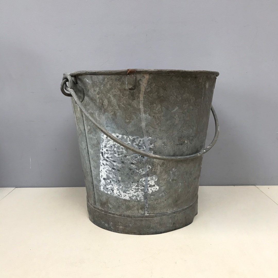 Beautiful Extra Large Vintage French Gray Metal Bucket, Pail, Planter ...
