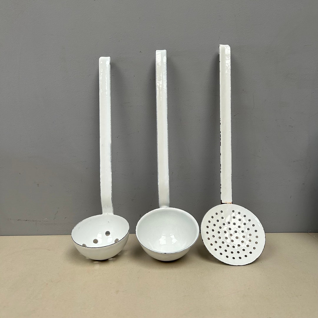 Set of Three Vintage French Large Enamel Utensils Strainers - Etsy