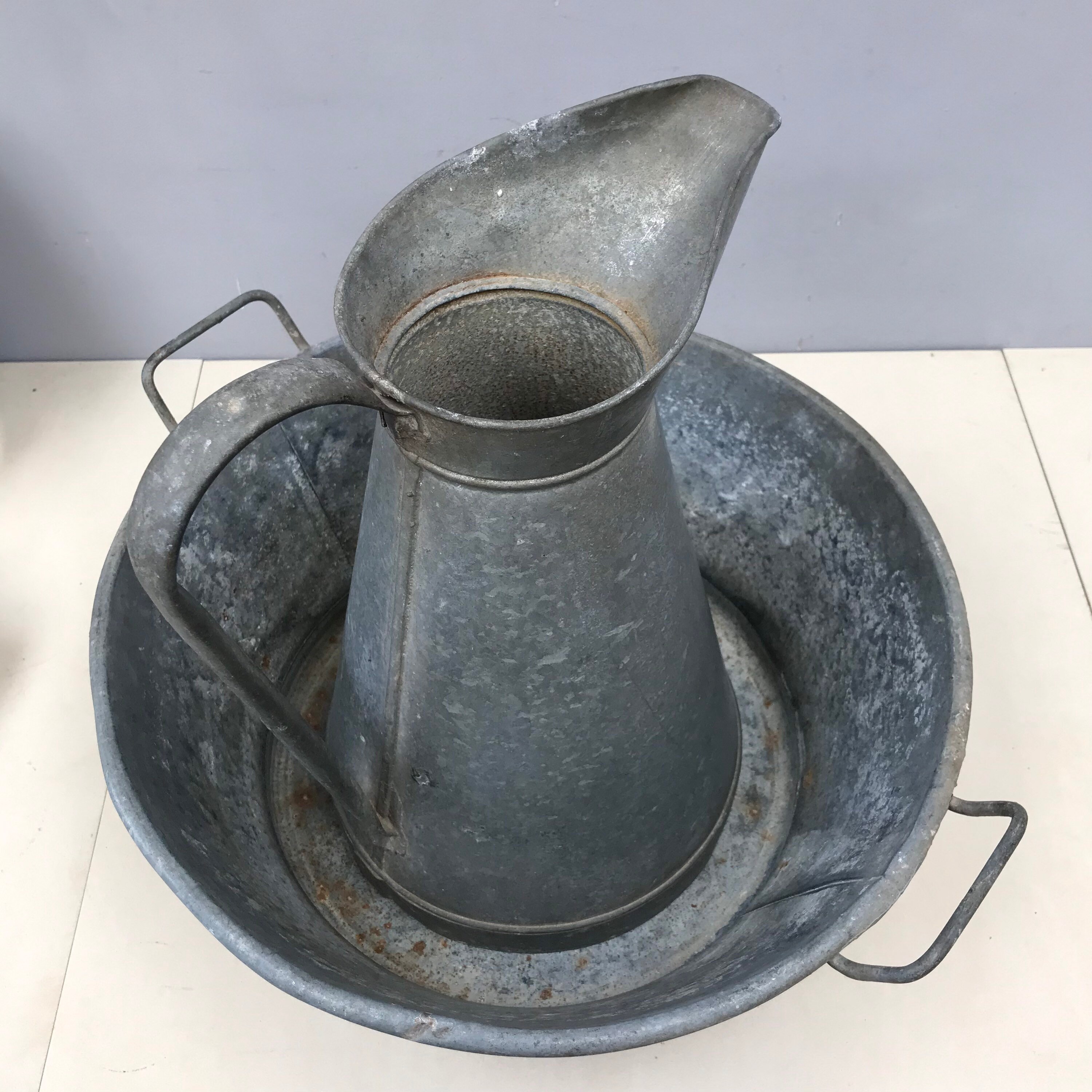 Beautiful Extra Large Vintage French Gray Metal Basin and | Etsy