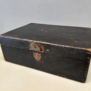 Antique French Wooden Box Black Paint Primitive Case Wood Shabby ...