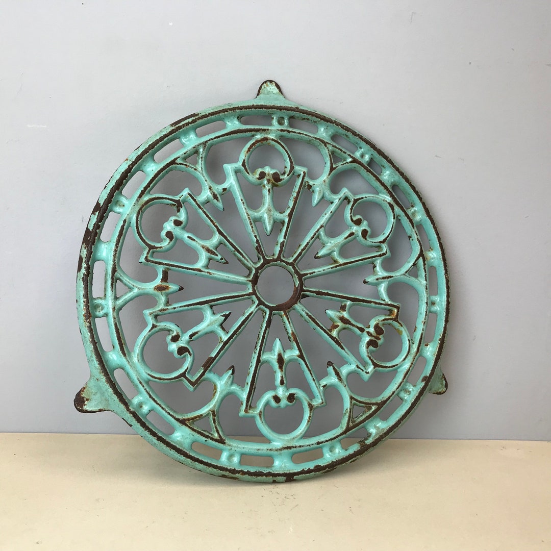 Antique French Aqua green Iron Footed Trivet for Serving. Sea foam ...
