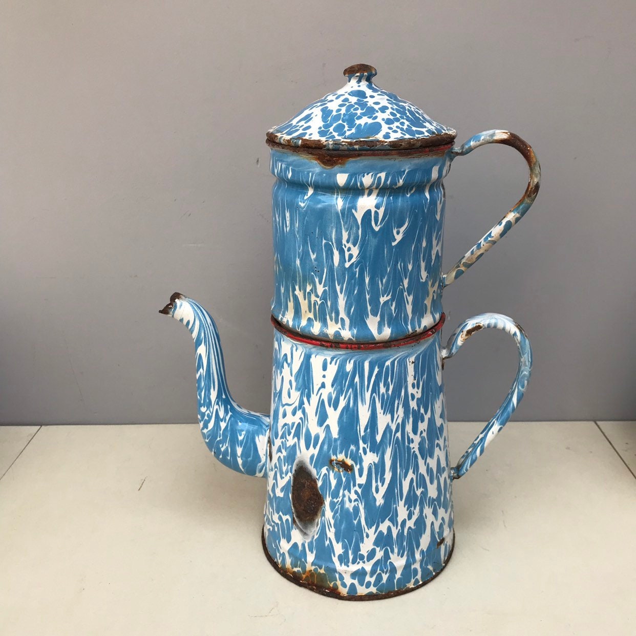 Large Vintage French Enamel Cafetiere Coffee Pot Jug | Etsy