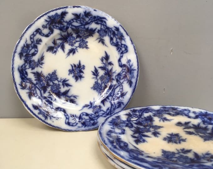 Set of 4 Antique U & C Epine Blue Flow Ware Desert Plates - Etsy